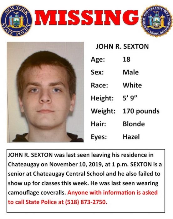 Body Of Missing Chateaugay HS Student John Sexton Found Wednesday ...